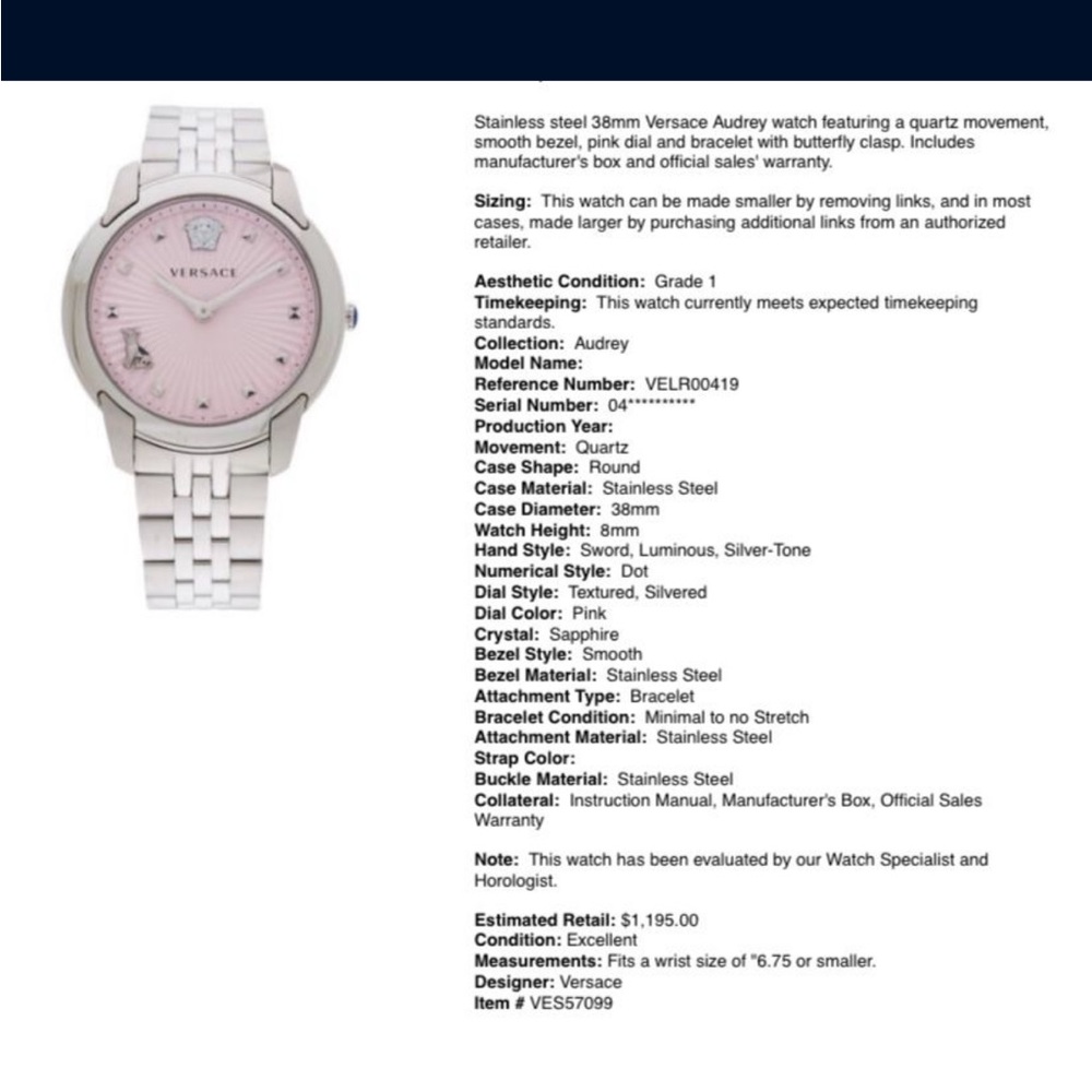 Versace Audrey Watch. - Gem